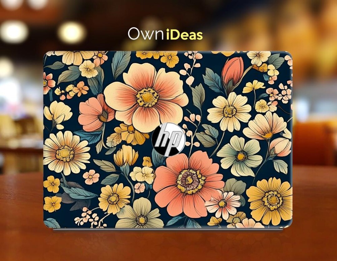 Hp Laptop Skin Brown Flower Pattern Personalized Gift Vinyl Sticker for ...