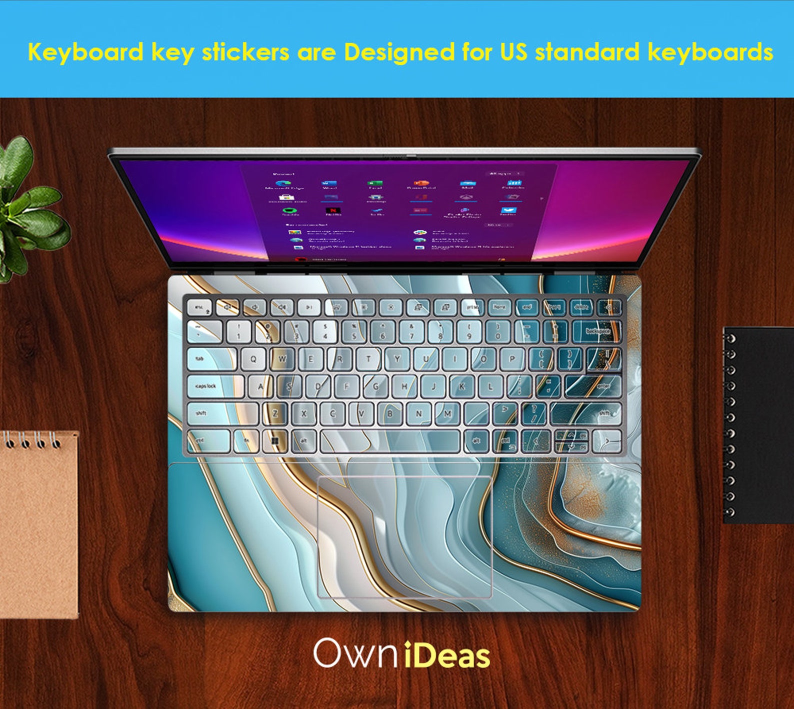 HP Laptop Vinyl Sticker Art Design Blue Texture Design Personalized ...