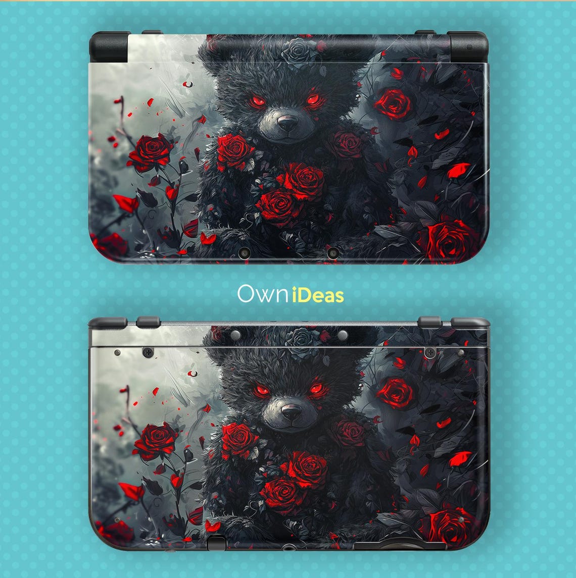 Custom Nintendo 3ds Xl Skin With Clear Case Dark Rose Bear Design ...