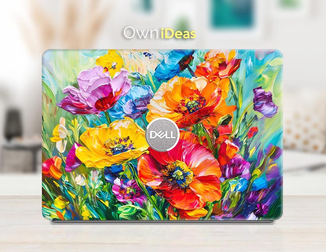 Dell Laptop Decal Oil Painting Flower Design Personalized Gift Custom ...
