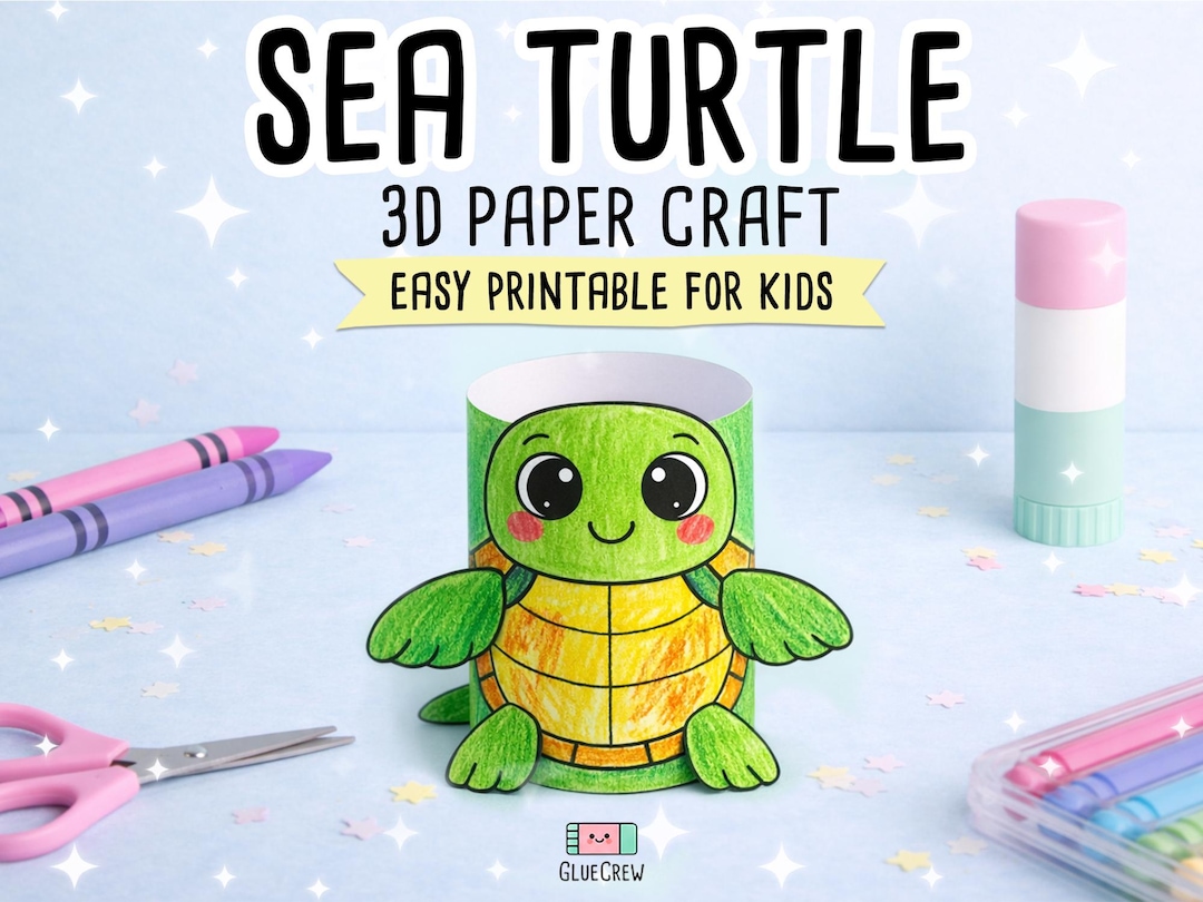 Sea Turtle 3D Cute Papercraft DIY Kit, Cartoon Style Kid-friendly Craft ...