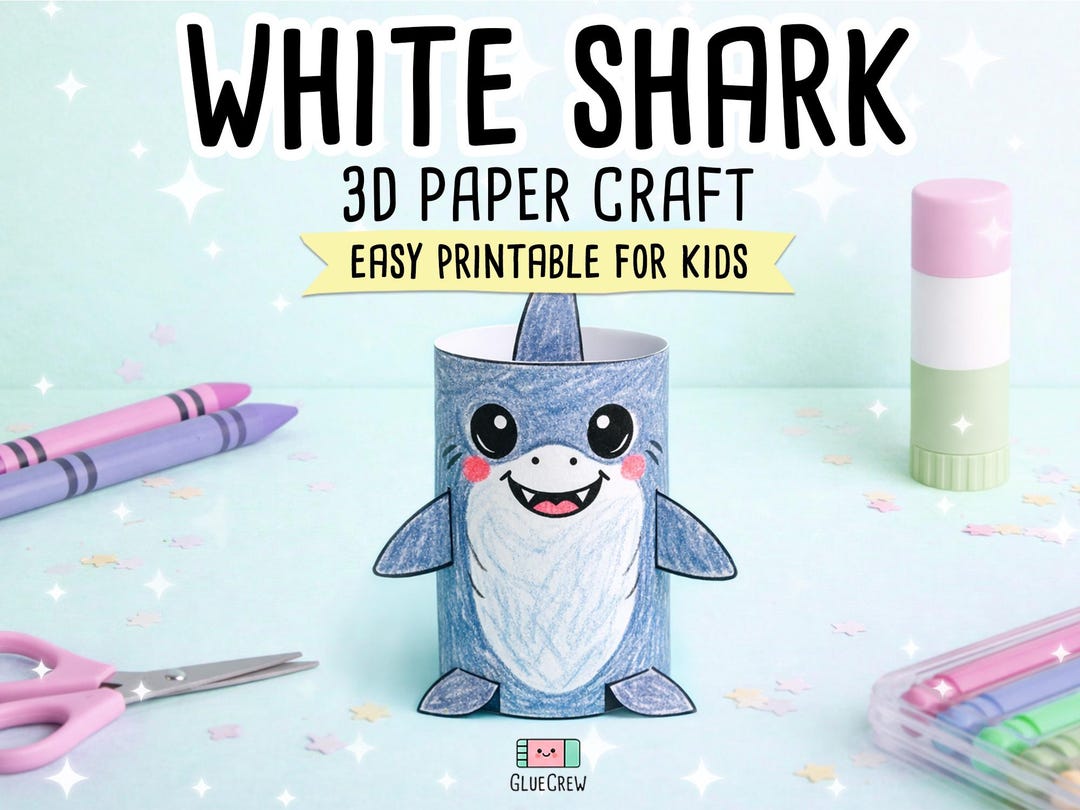 White Shark 3D Paper Craft Printable, DIY Kit for Kids, Cartoon Style ...