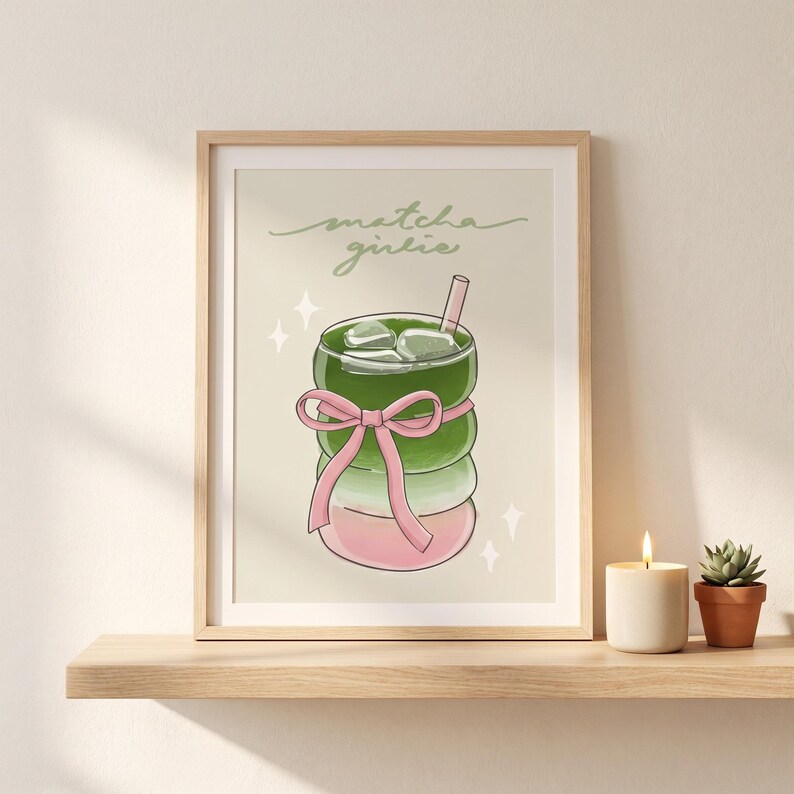 Matcha Drink Art Print | Cute Matcha Latte Poster | Pastel Kitchen ...