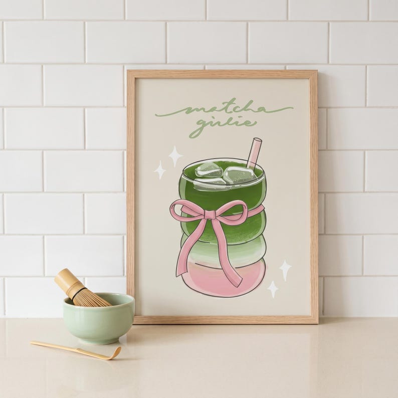 Matcha Drink Art Print | Cute Matcha Latte Poster | Pastel Kitchen ...