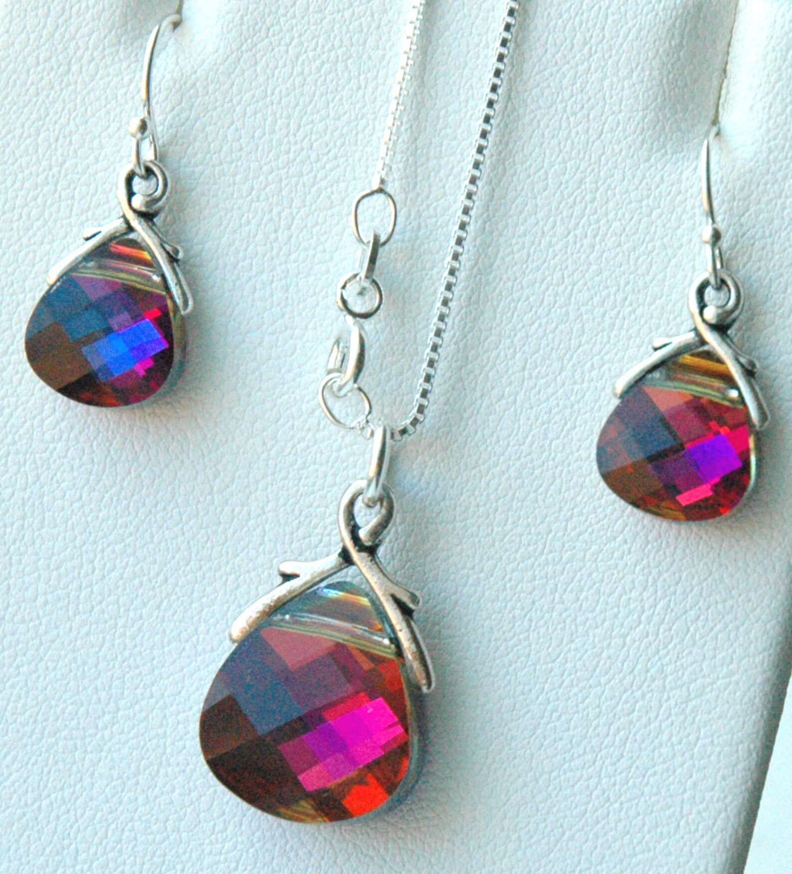 Peacock Set-crystal Aqua Green Sphinx Briolette Pendant Earrings-bridal ...