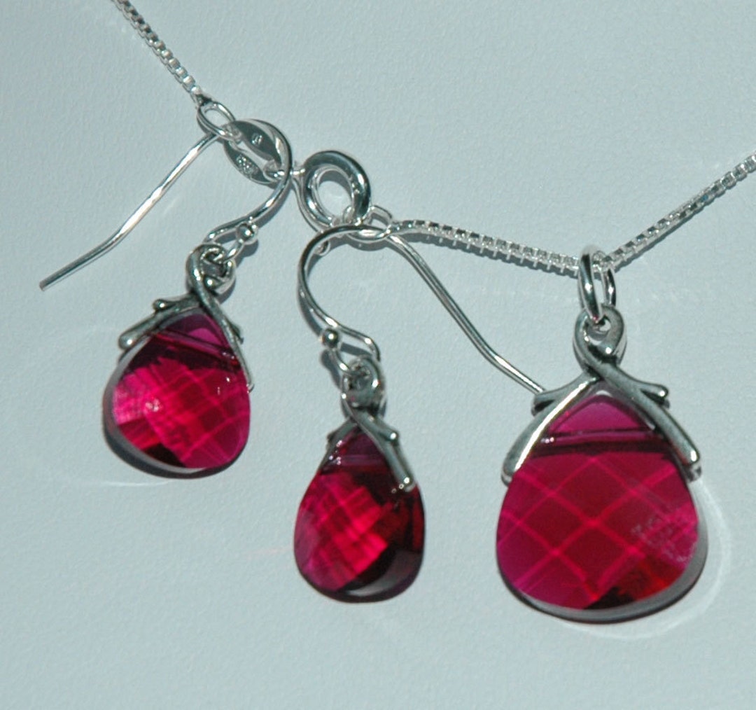 Ruby Red Bridesmaid Gift Jewelry Set-ruby Jewelry Set-crystal Ruby Red ...