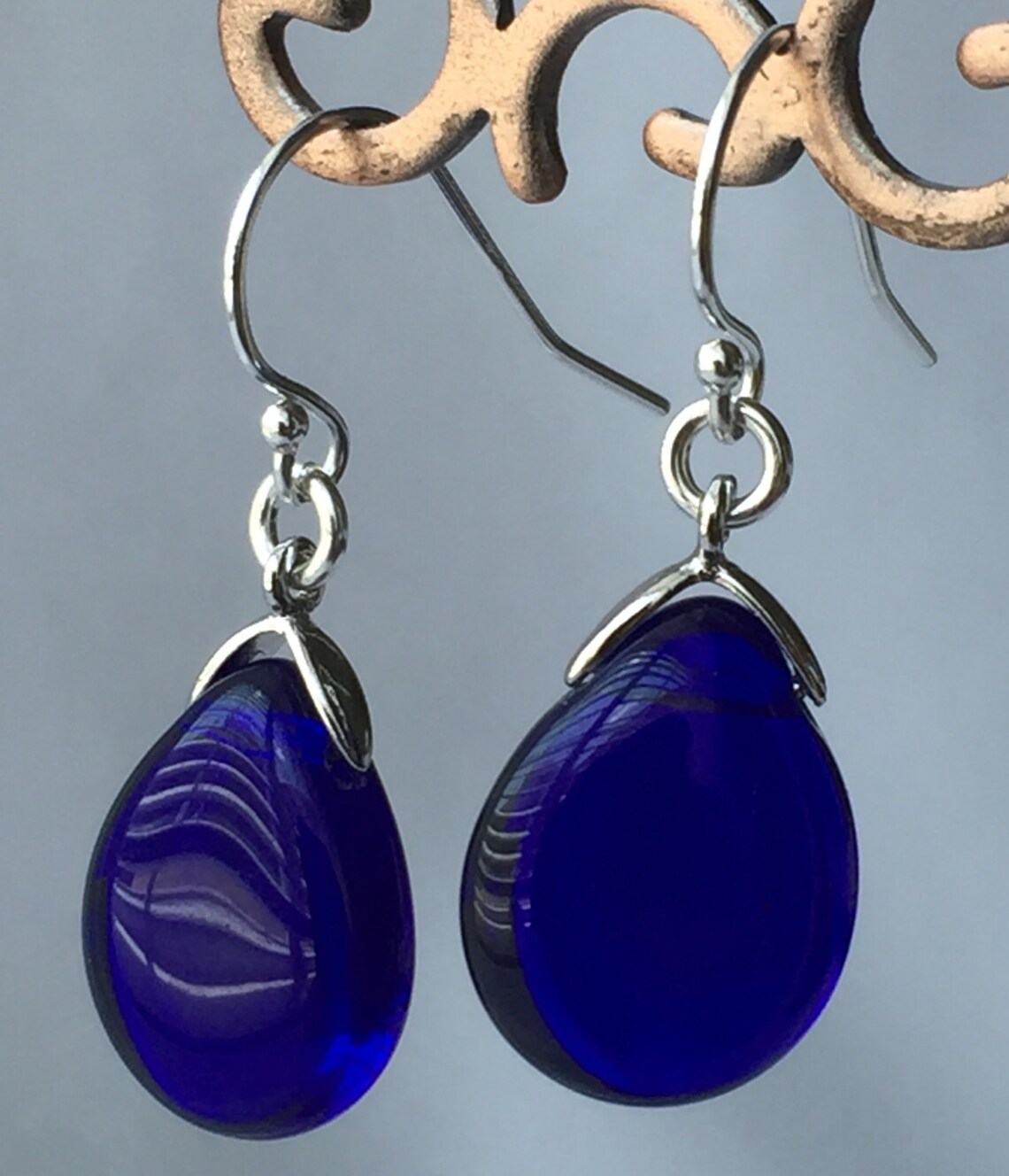 Sterling Silver Cobalt Earrings, Dark Blue Earrings, Blue Earrings ...