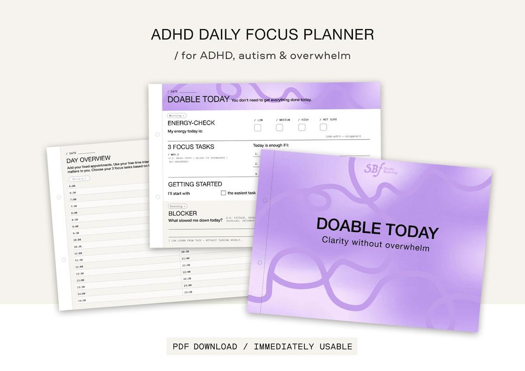 ADHD Daily Focus Planner Printable | Doable Today | Digital Download ...