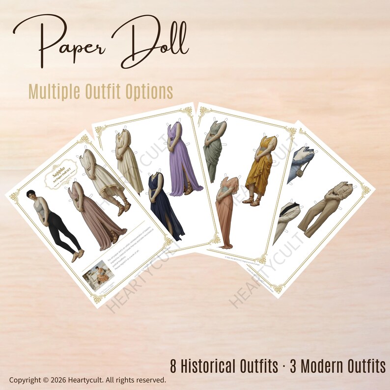 Sappho Art Paper Doll Kit, Ancient Greek Historical Outfits (digital ...