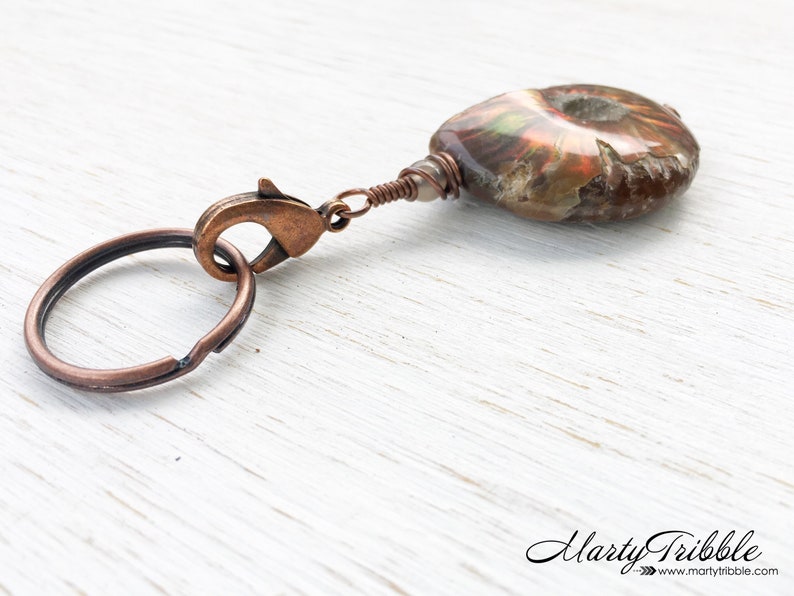 Ammonite Keychain: Sacred Geometry Fossil Keyring With Gemstone - Etsy