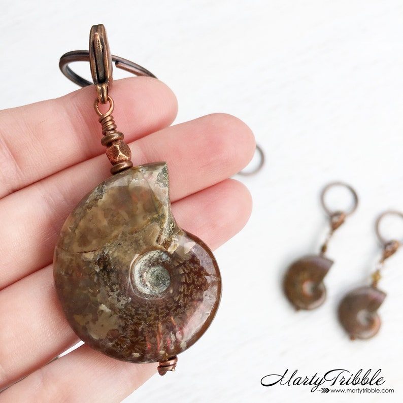 Ammonite Keychain: Sacred Geometry Fossil Keyring With Gemstone - Etsy