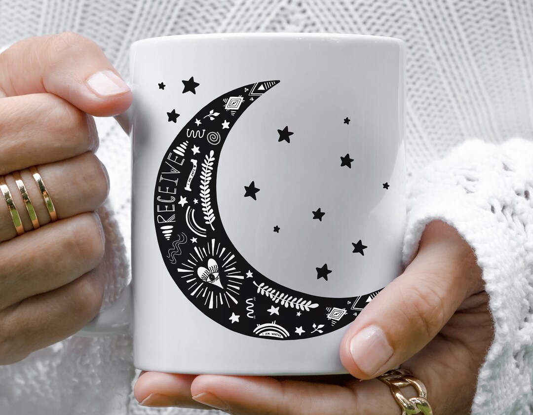Moon Mug, Crescent Moon Coffee Cup, Celestial Coffee Mug, Positive ...