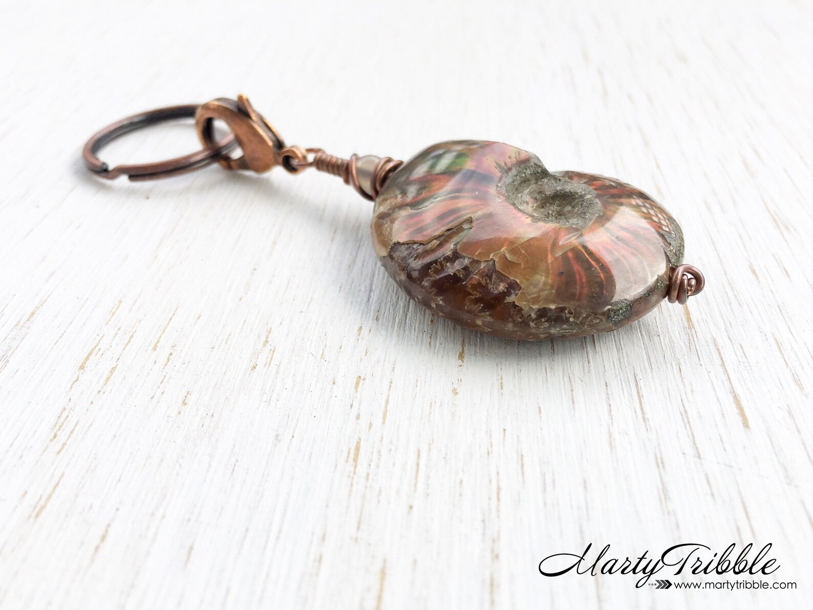 Ammonite Keychain: Sacred Geometry Fossil Keyring With Gemstone - Etsy