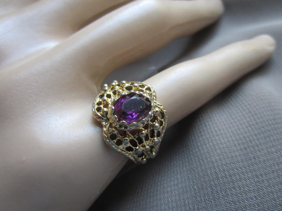 Vintage 1970s-1980s ESPO Ring, Esposito, Purple Rhinestone and ...