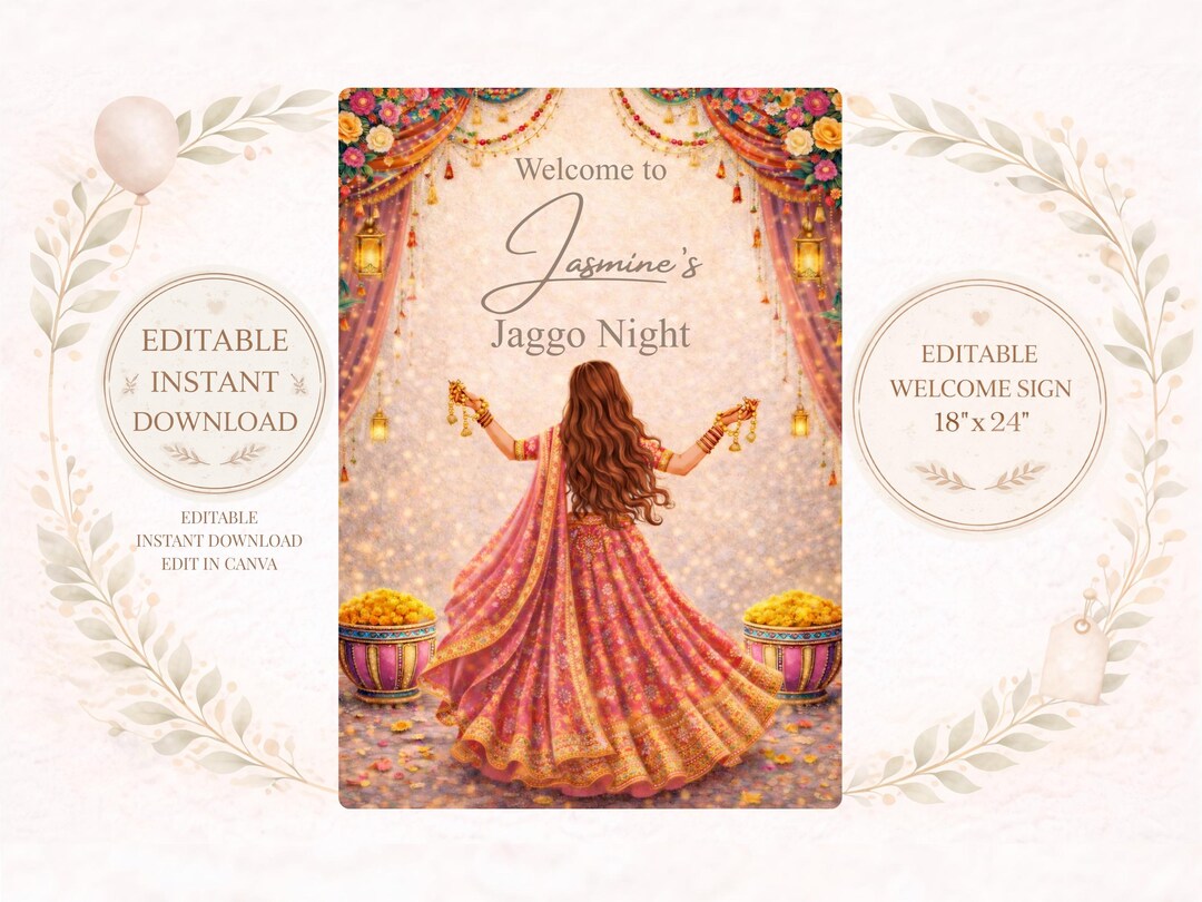Editable Jaggo Welcome Sign Template, Indian Wedding Party Poster ...
