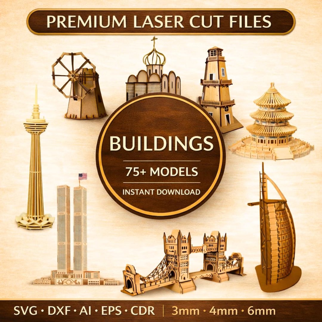 Buildings 75+ Laser Cut Files Bundle | Svg Dxf Files | CNC Wood Plans ...