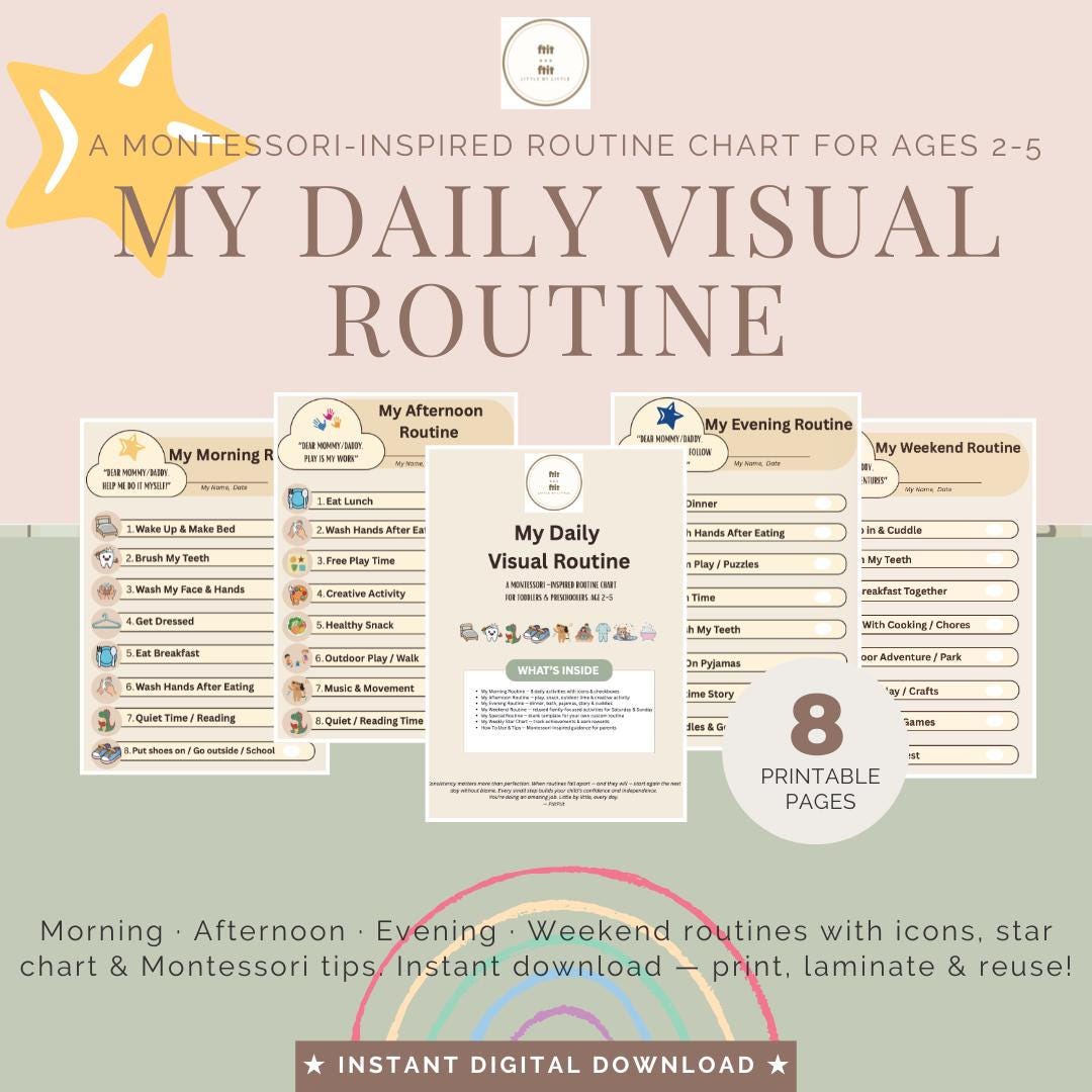 Toddler Visual Schedule Printable, Kids Daily Routine Chart, Morning ...