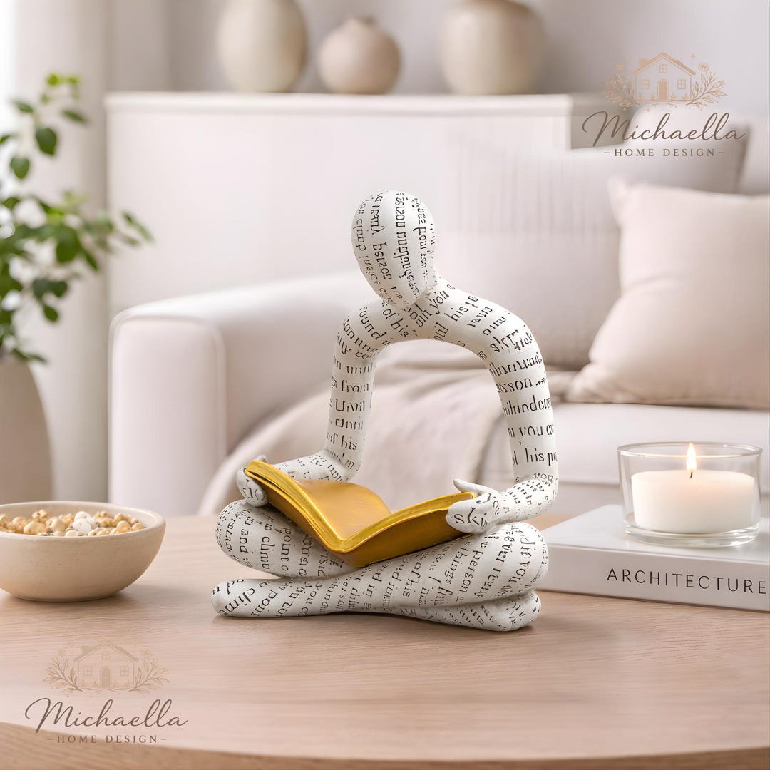 Nordic Abstract Reading Figure Sculpture Resin Thinker Statue ...
