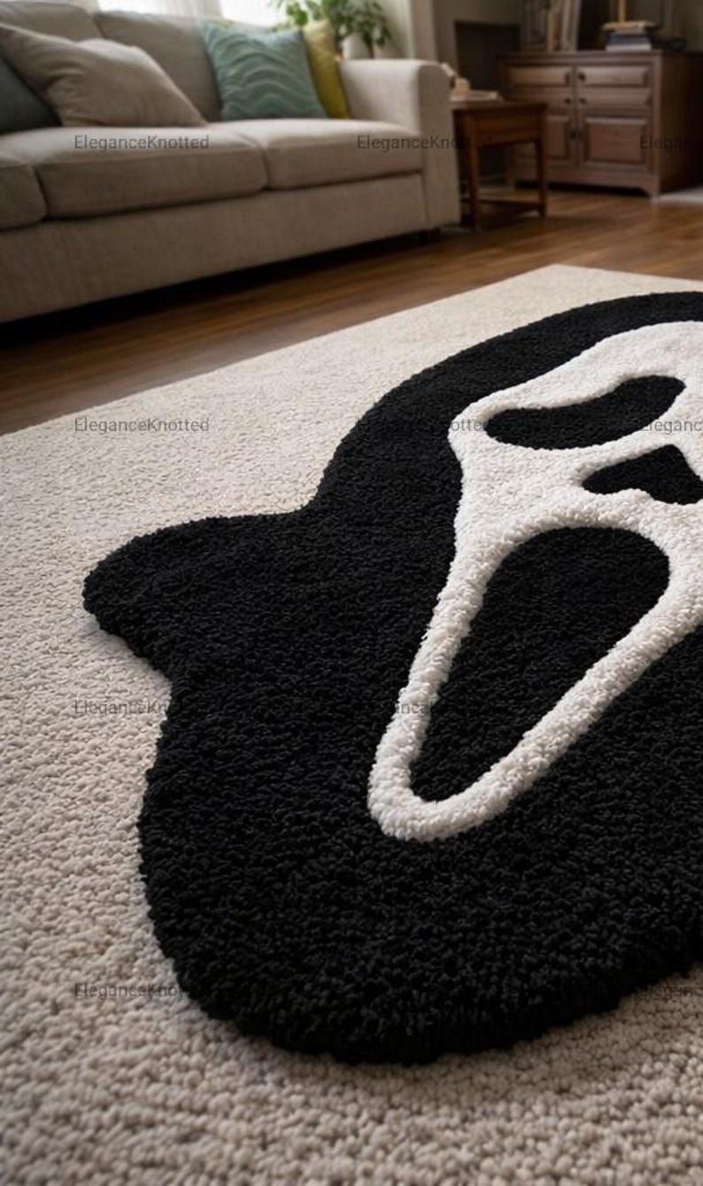 Scream Ghostface Rug - Horror Movie Aesthetic Decor - Black and White ...