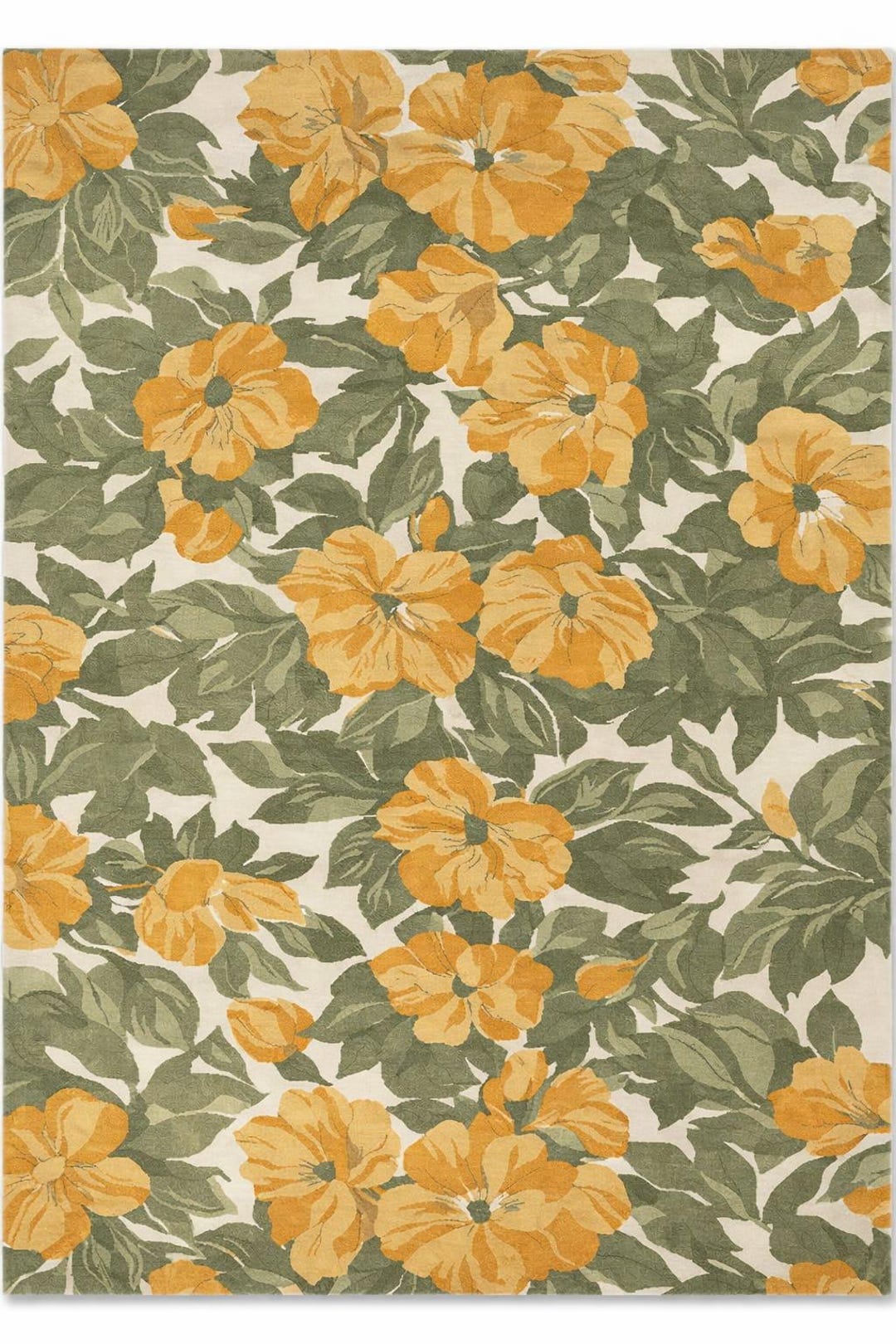 Hand Tufted Floral Wool Rug, Yellow Green Botanical Area Rug, Handmade ...