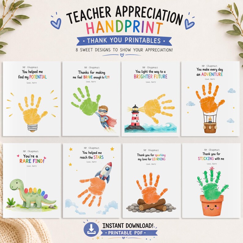 Teacher Appreciation Handprint Art Printable | Preschool & Kindergarten ...