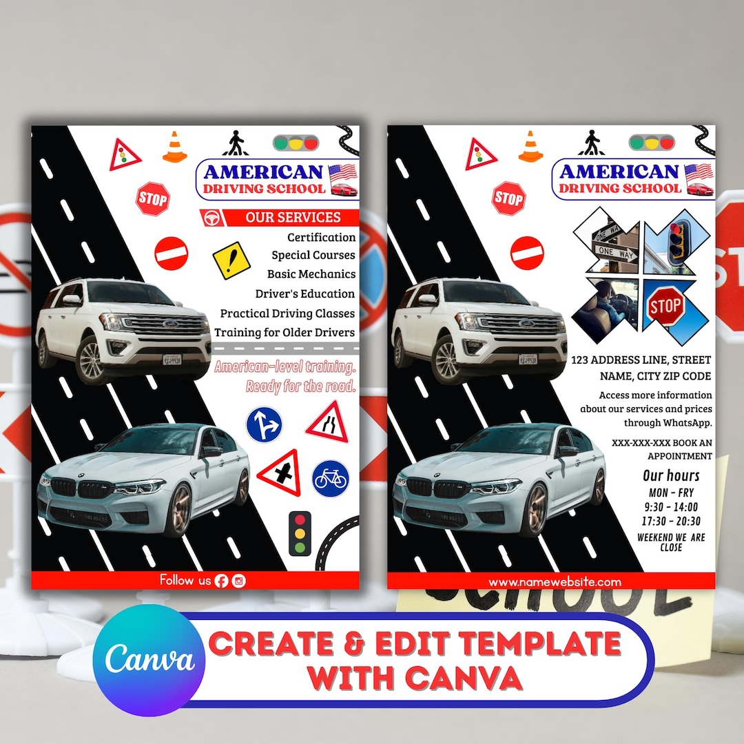 Driving School Templates/driving School Templates Canva/editable ...