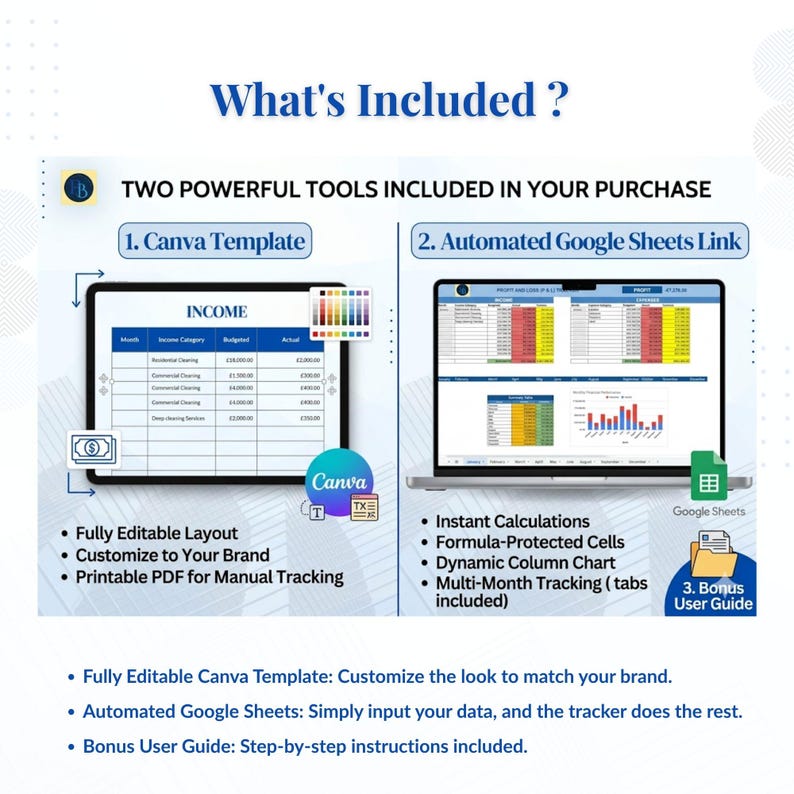 Cleaning Business P&L Tracker, Google Sheets and Canva Template ...