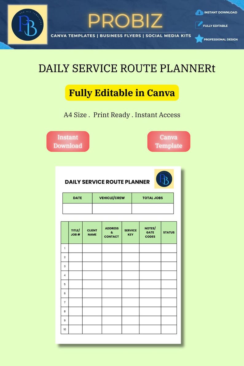 Service Route Planner Template, Cleaning Business Daily Log, Dispatch ...