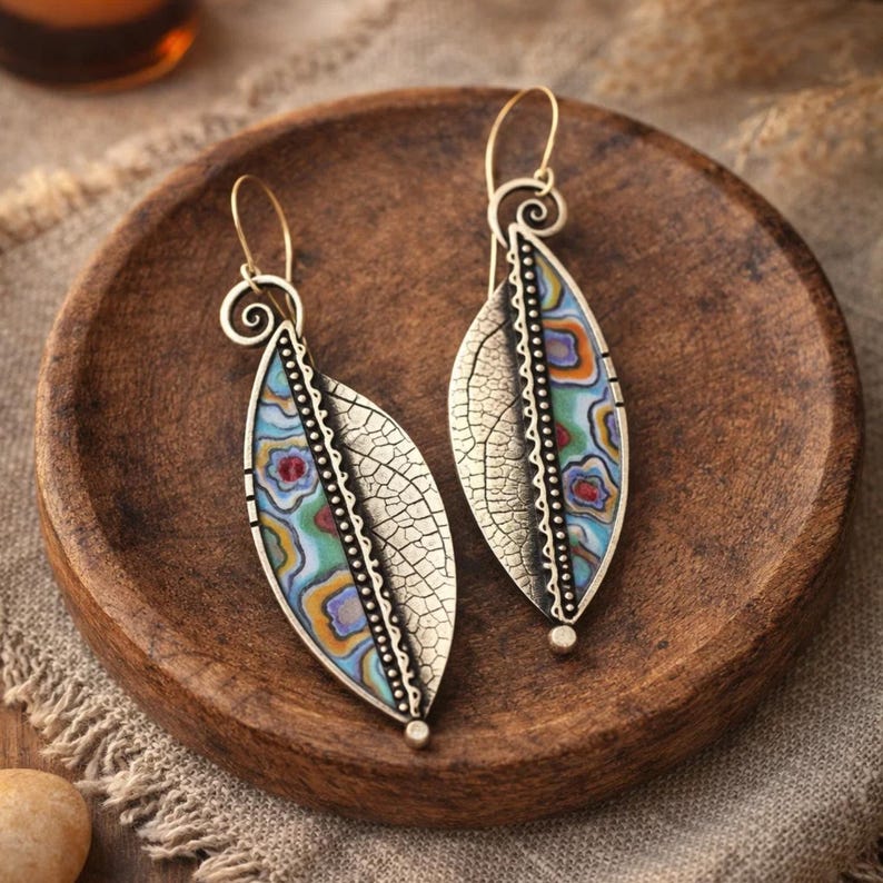 Boho Leaf Dangle Earrings Silver Tone Ethnic Statement Drop Jewelry for ...