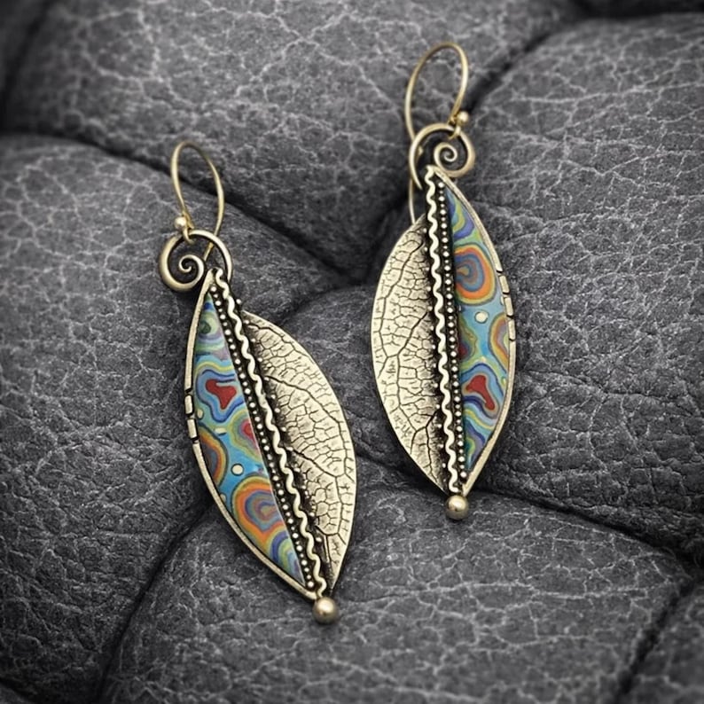 Boho Leaf Dangle Earrings Silver Tone Ethnic Statement Drop Jewelry for ...