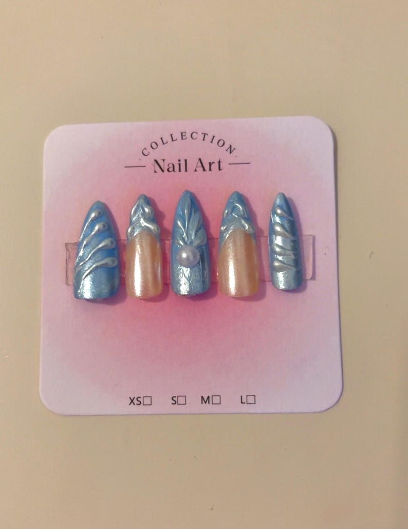 Blue Pearlescant Press on Nails - Etsy UK
