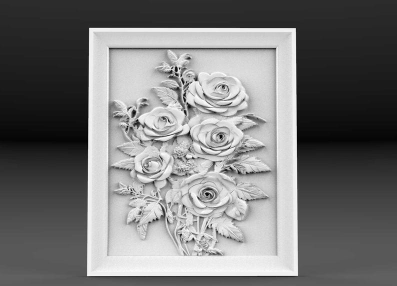 Bouquet of Roses – STL File for CNC & 3D Carving (with Frame + Bonus ...