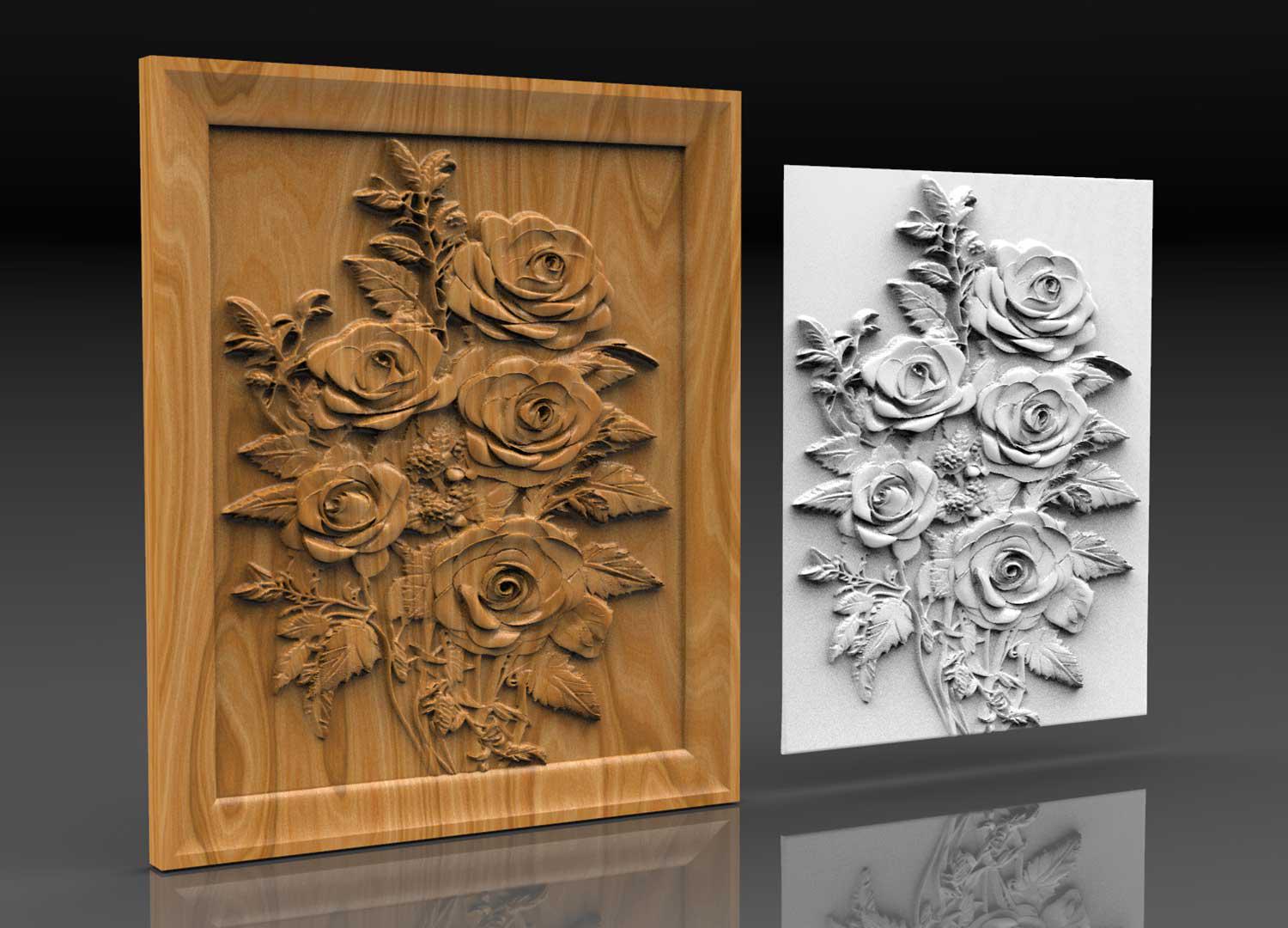 Bouquet of Roses – STL File for CNC & 3D Carving (with Frame + Bonus ...