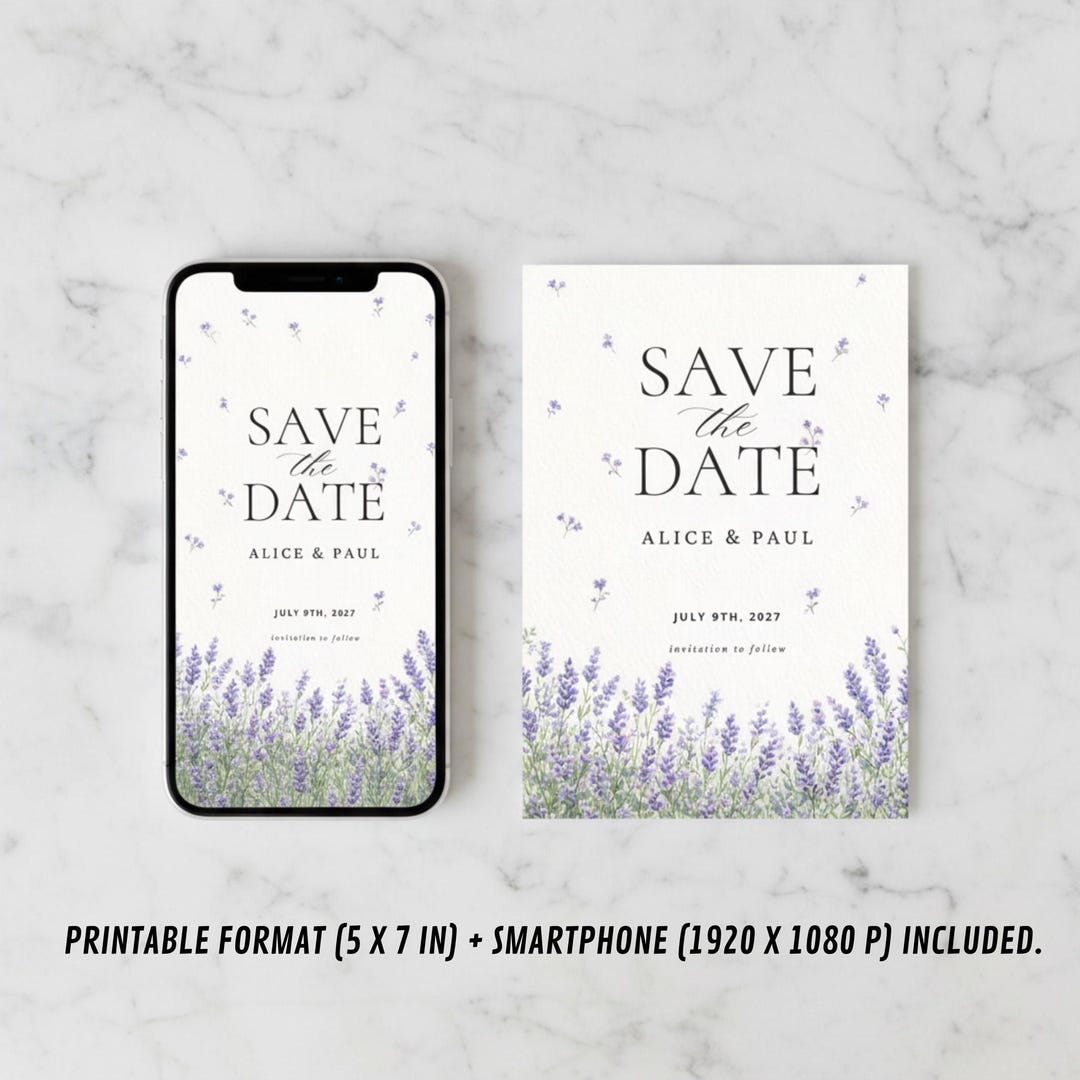 Lavender Watercolor Save the Date Bundle, Mobile Phone Invitation and ...
