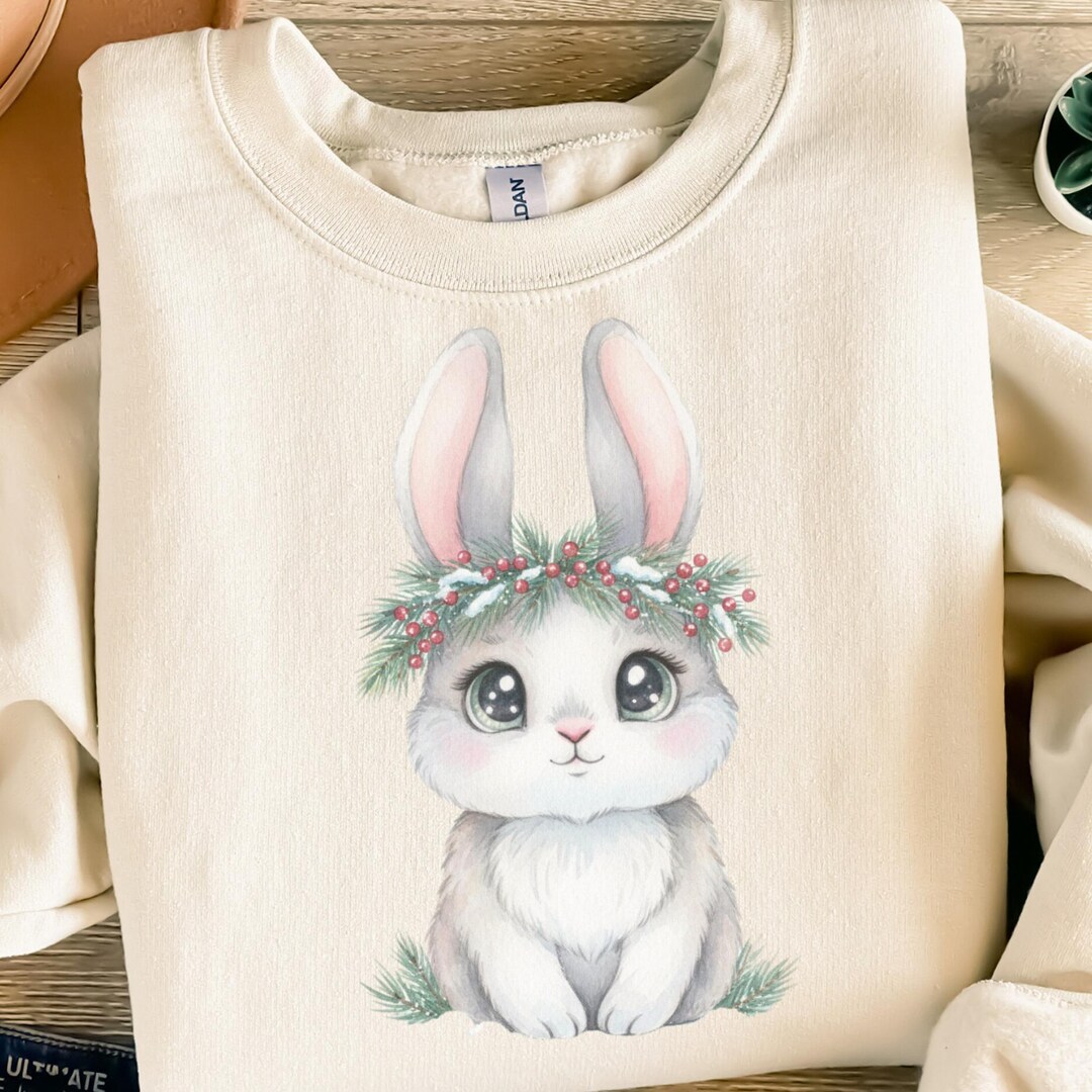 Cute Winter Bunny Clipart Digital PNG SVG Adorable Christmas Rabbit Art ...