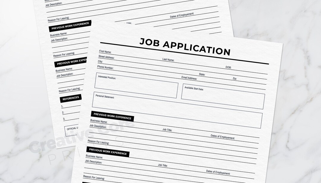 Fillable Job Application Form, Editable Employment Template, Small ...
