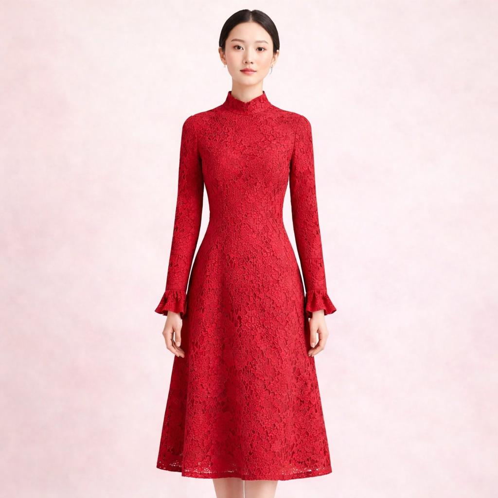 Red Lace Midi Dress Sewing Pattern (digital Download) - Etsy