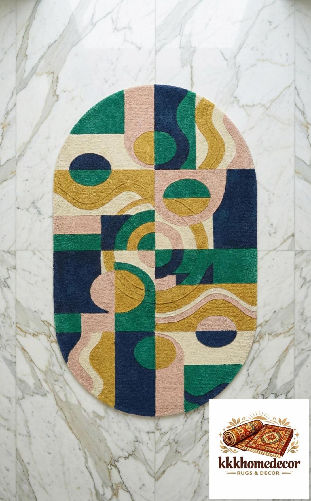 Abstract Geometric Oblong Tufted Area Rug – Multi-color Bauhaus Style ...