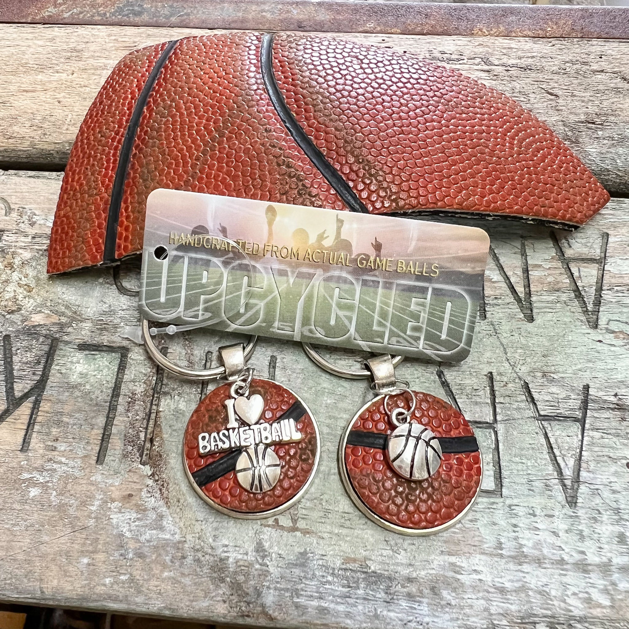 Silver Basketball Charm Keychain Repurposed Leather Senior - Etsy