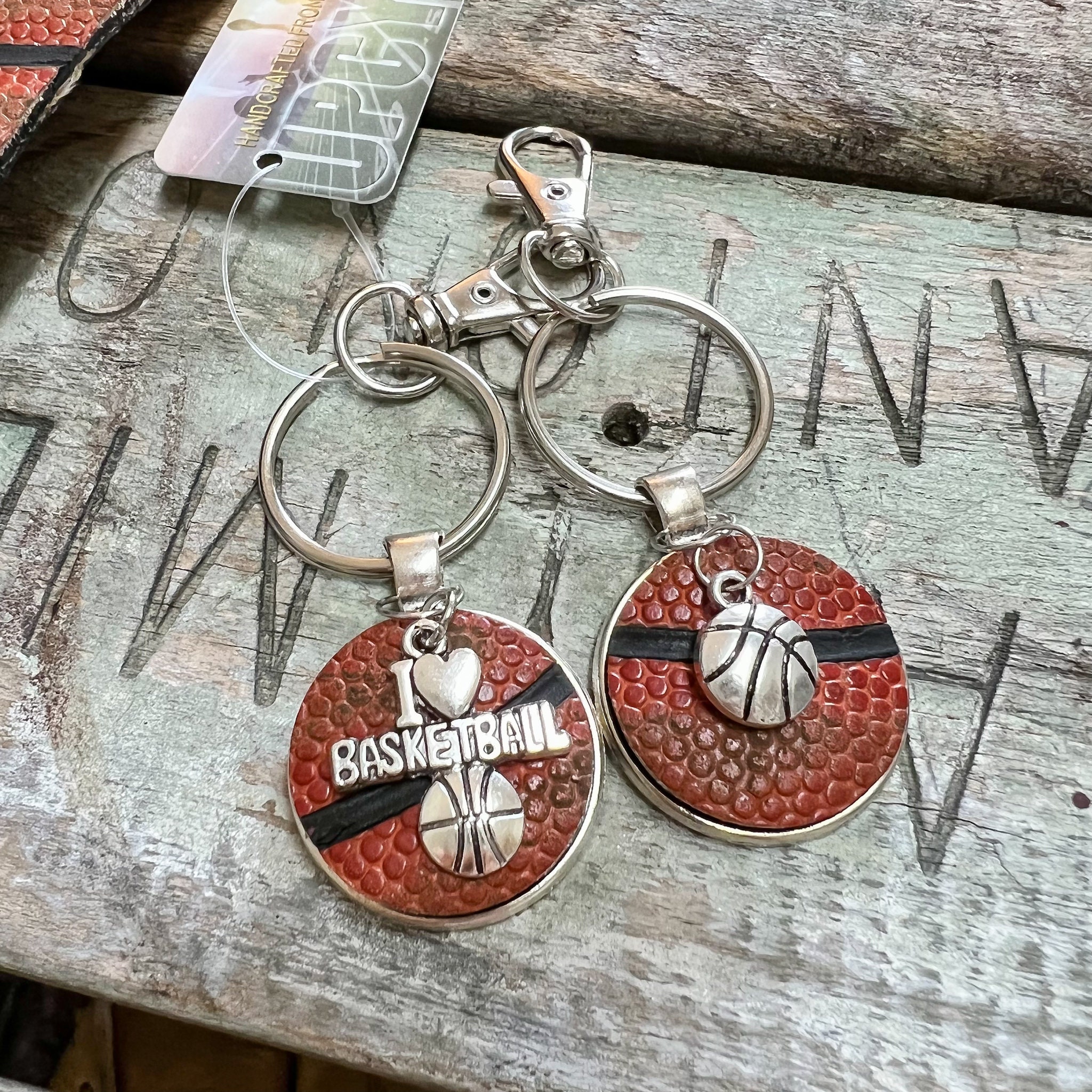 Silver Basketball Charm Keychain Repurposed Leather Senior - Etsy