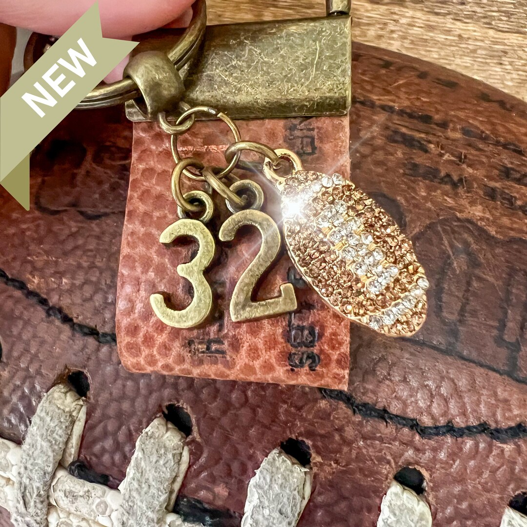 BLING Mini Upcycled Leather Football Number Crystal Charm Keychain ...