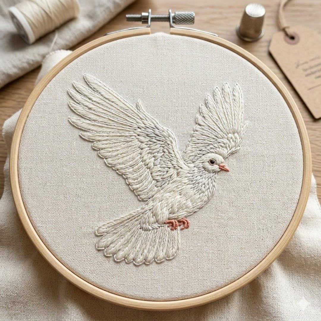 Flying Dove Hand Embroidery Pattern, Dove Embroidery Design, Bird ...