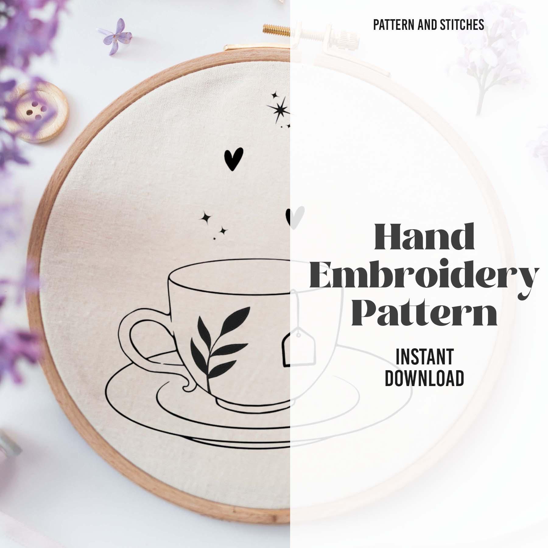 Floral Teacup Embroidery Pattern – DIY Hand Stitch Design (PDF Download ...
