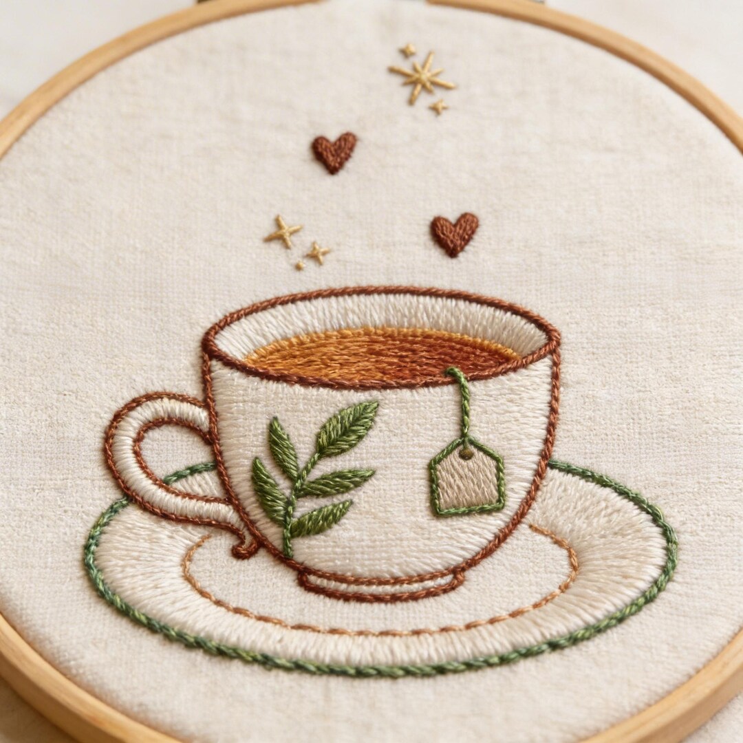 Floral Teacup Embroidery Pattern – DIY Hand Stitch Design (PDF Download ...