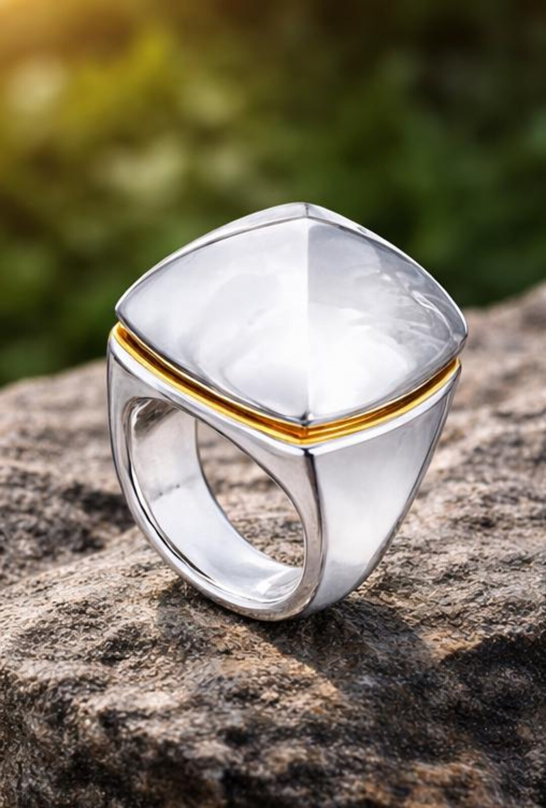 14K Yellow Gold Crystal Ring, Contemporary Square Gemstone Ring ...