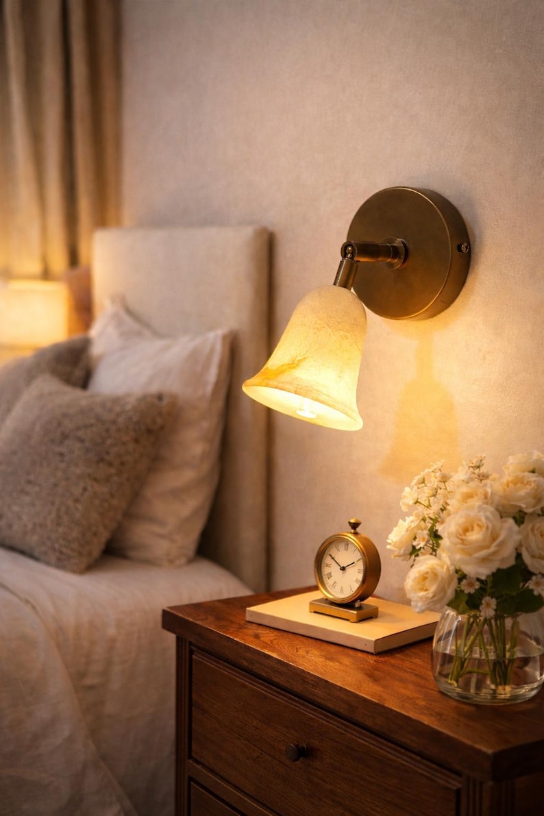 Handmade Alabaster Stone Brass Wall Lamp - Mid Century Modern Sconce ...