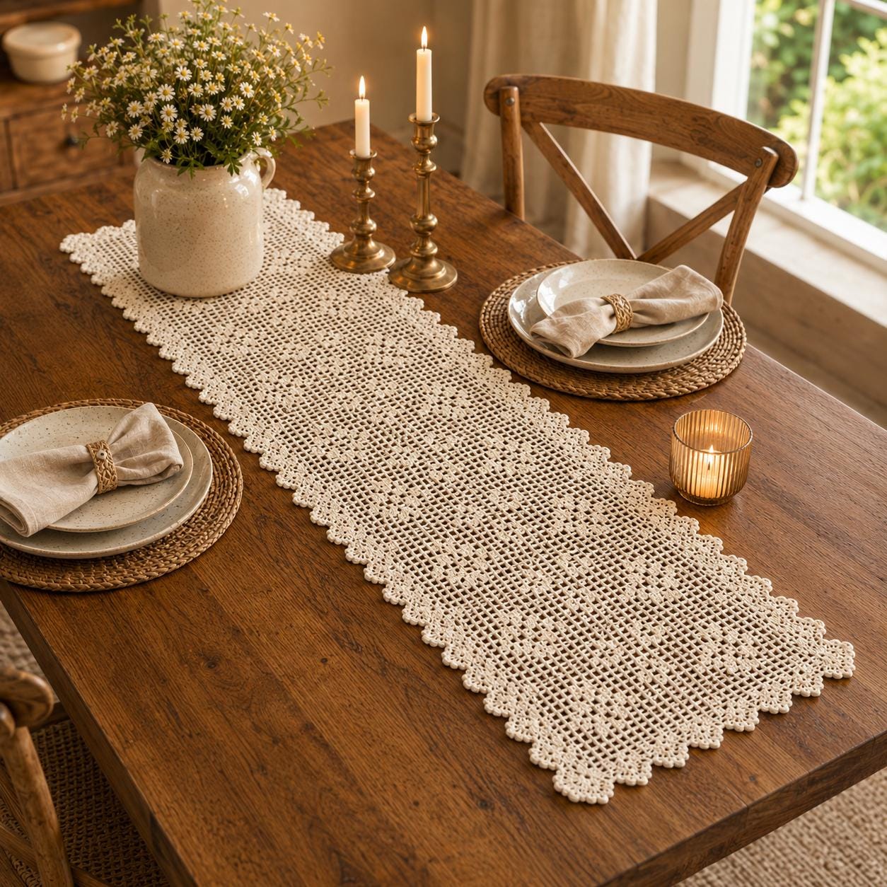Lace Table Runner Crochet Pattern | Farmhouse Filet Crochet PDF ...