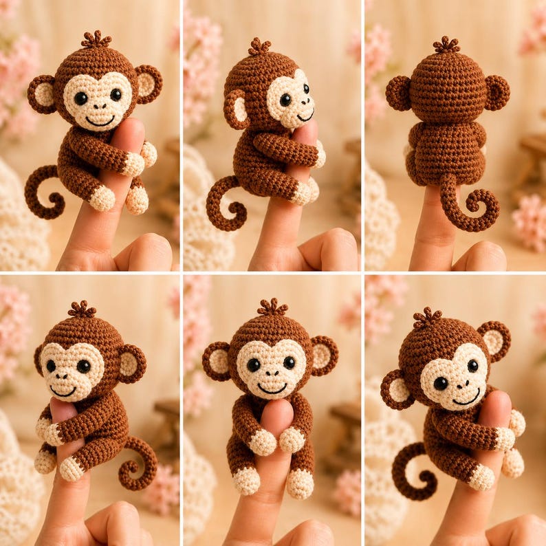 Finger Monkey Crochet Pattern PDF | Tiny Hugging Amigurumi Monkey ...