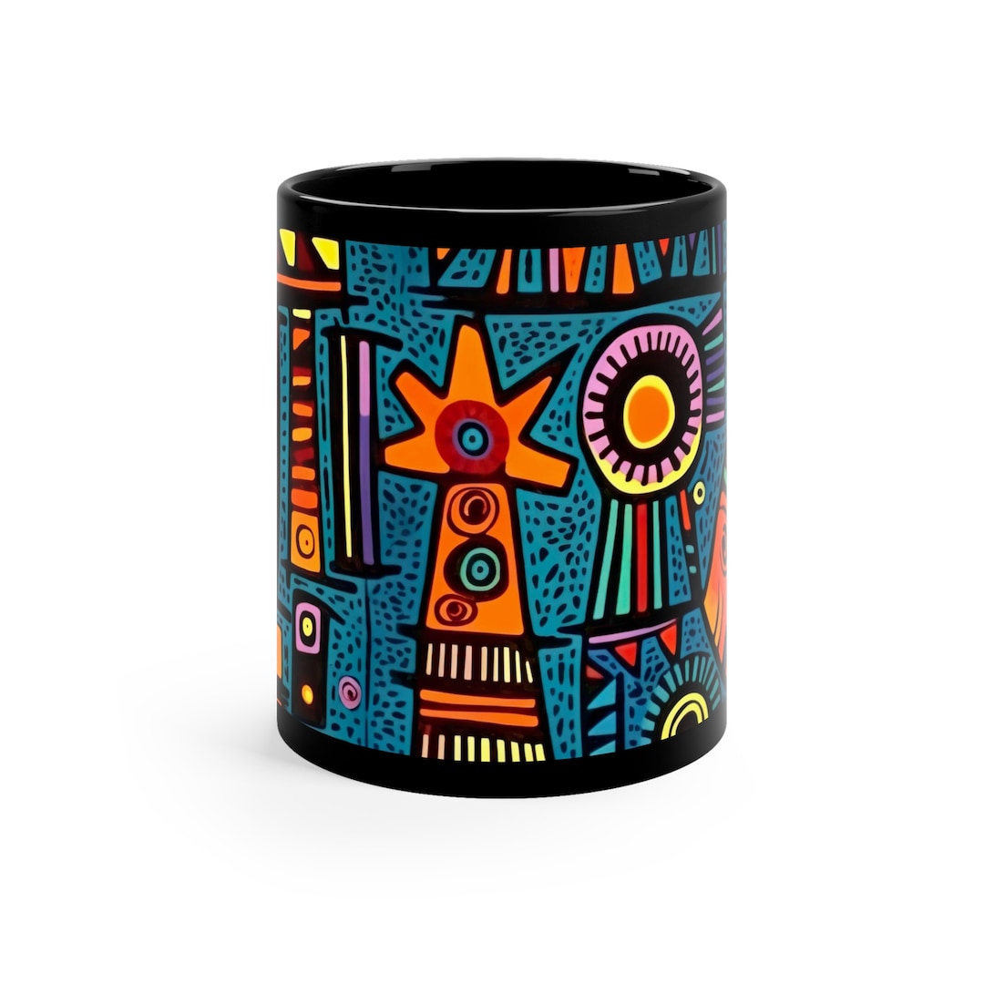 Ankara African Print 11oz Black Ceramic Coffee Mug Afrocentric Coffee ...