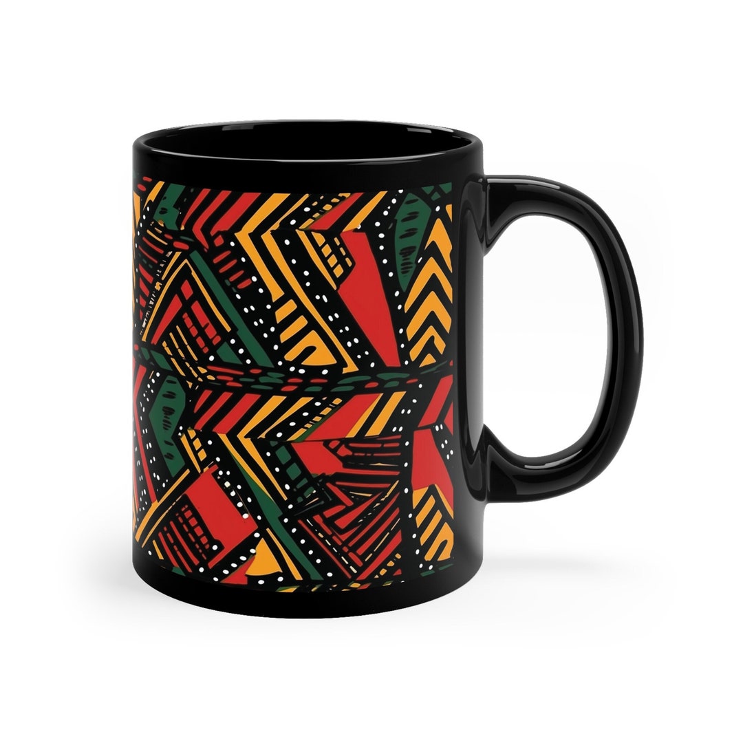 Ankara African Print 11oz Black Ceramic Coffee Mug Afrocentric Coffee ...